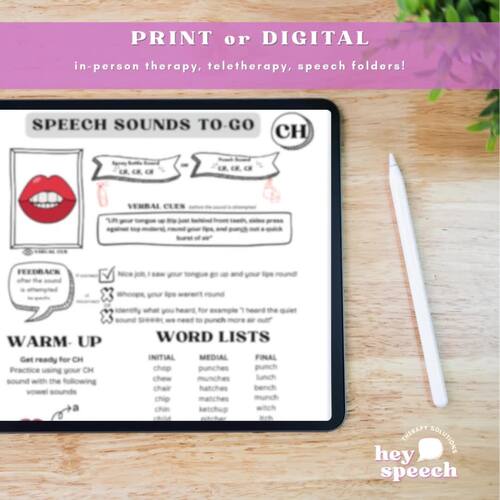 Speech Sounds To Go CH | No -Prep CH practice page | Speech Sound Cheat ...