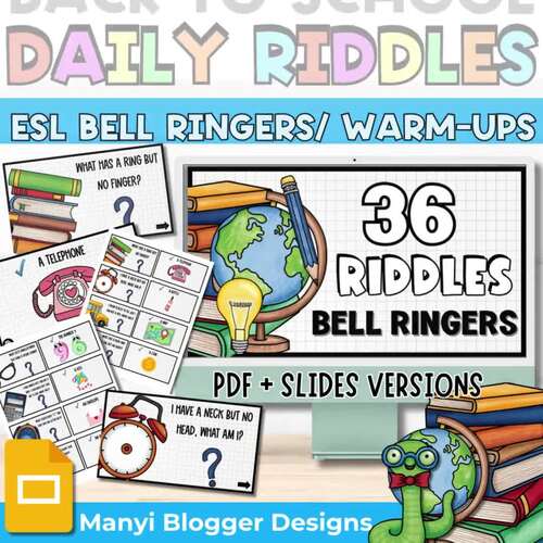 ESL Back to School Riddles-Daily Bell Ringer Morning Work Slides and ...