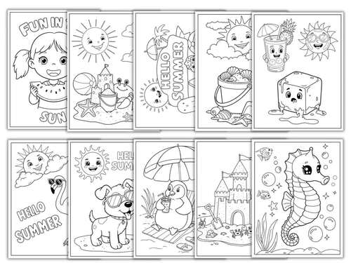 Summer Coloring Pages & Beach Themed Coloring Sheets | End of Year Packet