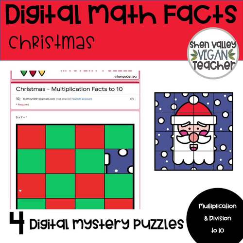 4 Mystery Puzzles Digital Math Facts CHRISTMAS Multiplication & Division