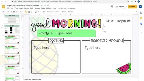 Editable Summer Slides with Timers for Google Slides & PPT by K is for Kumu