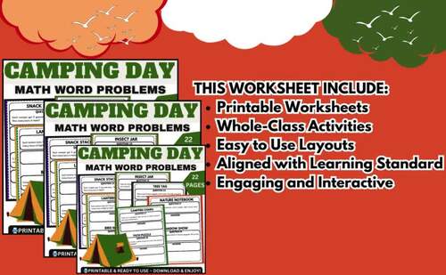 Camping Day Math Word Problem Activities, 2nd 3rd 4th Grade | TPT