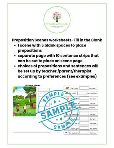 Prepositions Worksheets-Scenes- 5 scenes, sentence strips on separate page