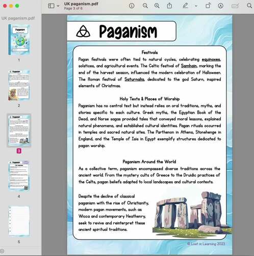 Paganism || World Religions || Guided Reading Comprehension || Text & Qs
