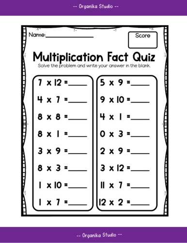 Multiplication Fact Quizzes | Multiplication Drills 0-12 Worksheet