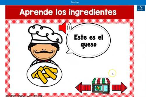 Make a pizza- Vocabulary in Spanish BOOM CARDS | TPT