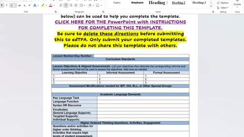 Mamaw Yates TPA Lesson Plan Template (for edTPA) by Mamaw Yates | TPT
