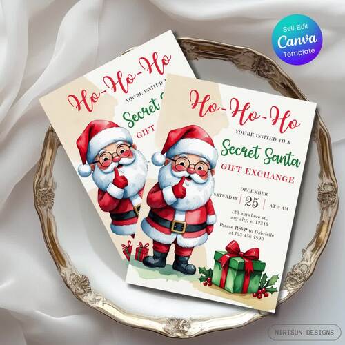 Editable Secret Santa Staff Christmas Gift Exchange Party Invitation ...