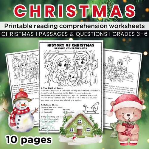 History of Christmas Reading Comprehension Worksheets, Passages with ...