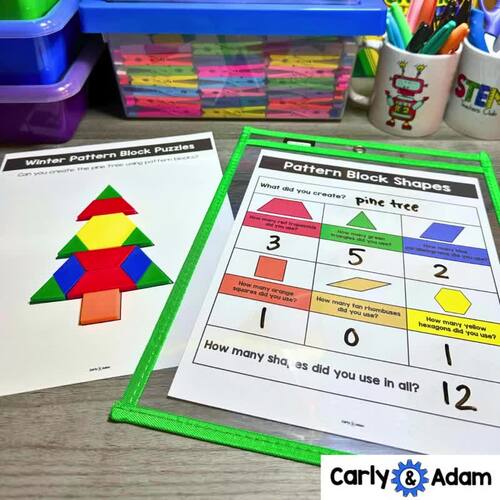 Winter Pattern Block Puzzles 2D Shapes Worksheets Winter Activities