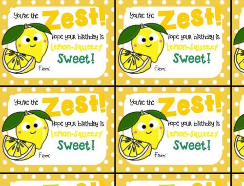 Lemon-Themed Birthday Gift Tag- You're the Zest! Hope your birthday is ...