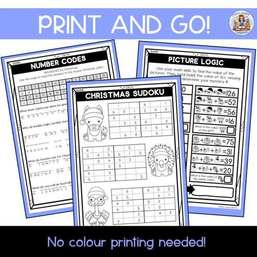 Christmas Escape Room and Printable Booklet Activities Bundle Grade 3 & 4