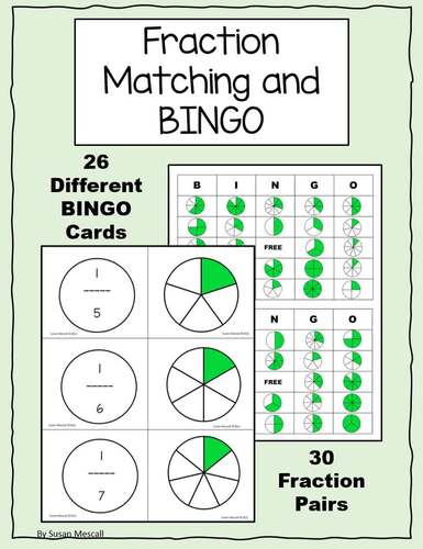 Fraction Games Matching and BINGO by Susan Mescall | TPT