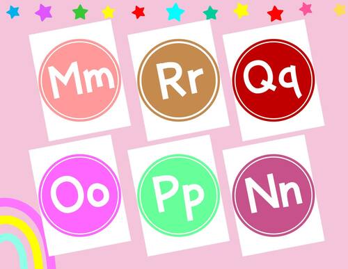 Printable Colorful Alphabets Flash cards, Round Word Wall Alphabet Letters