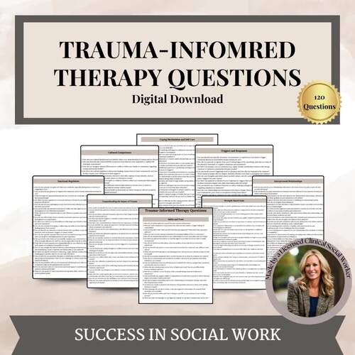 Trauma-Informed Therapy Questions, Trauma Therapy Questions Bundle PTSD