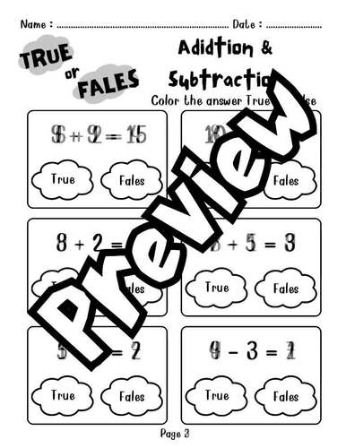 True or False Facts About Addition and Subtraction Math by Benjawan ...
