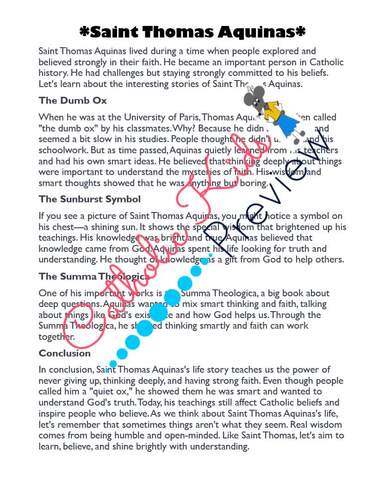 Saint Thomas Aquinas: Reading Comprehension Passage & Questions: Easy ...