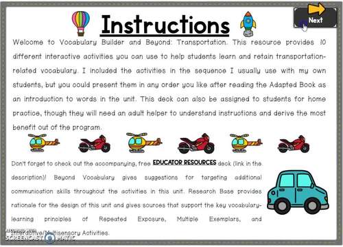 Vocabulary Builder and Beyond: Transportation (Boom Cards™) Digital ...