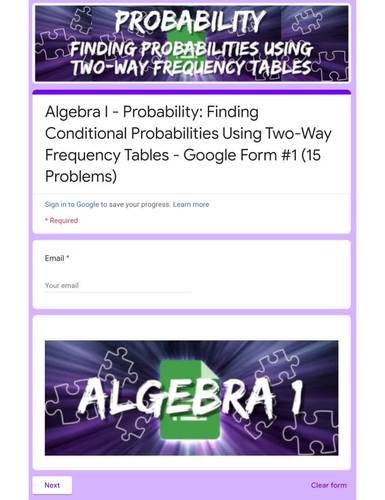 Algebra 1 - Probability (Conditional - 2-Way Frequency Tables) Google ...