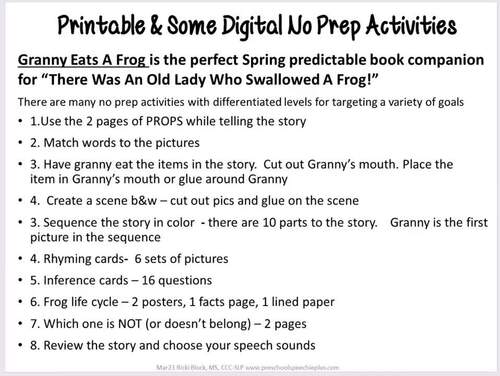 Granny Eats A Frog Spring Book Companion & Craft by Preschool Speechie PLUS