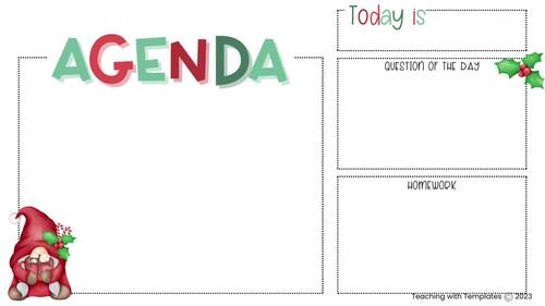 Daily Agenda Template- Editable -Google Slides-December Christmas Gnome ...