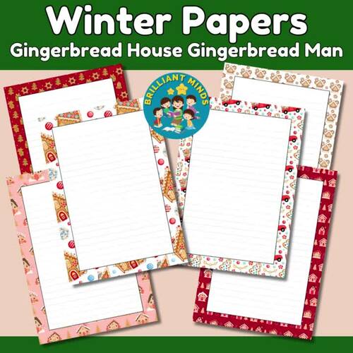 Gingerbread Man & House, Winter Writing Paper with Line for Primary ...