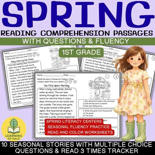 Spring Reading Comprehension Passages with Questions & Fluency | 1st Grade