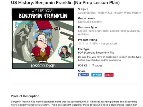 US History: Benjamin Franklin (No-Prep Lesson Plan) by Social Studies ...
