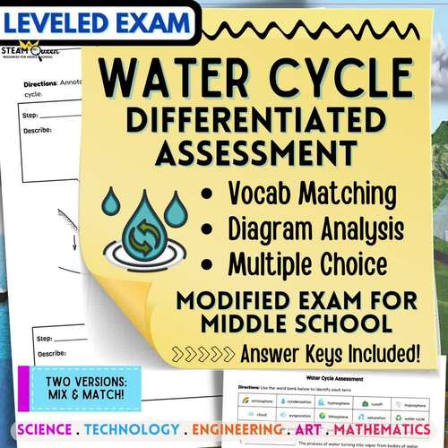Water Cycle Differentiated Assessment for Middle School UDL Special ...