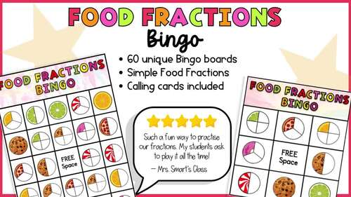 Food Fractions Bingo | Identifying Fractions | Math Center Beginning # ...