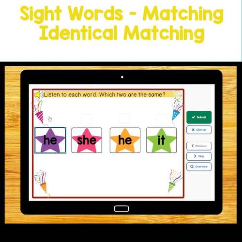 Sight Words Game Identical Matching Boom Cards | Digital Resource