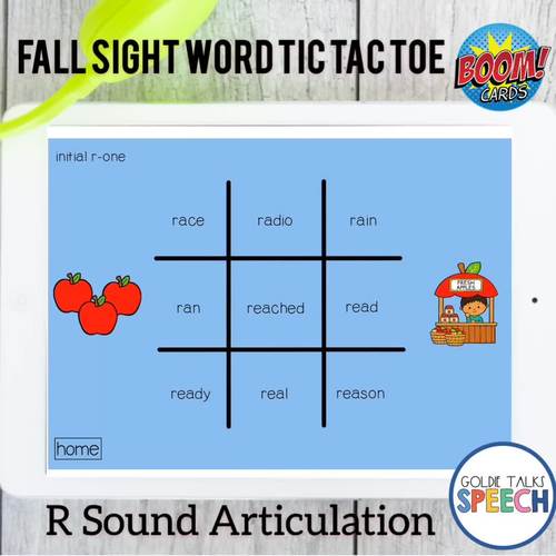 Sight Word Tic Tac Toe Boom Cards: R Sound | Fall Edition | Articulation