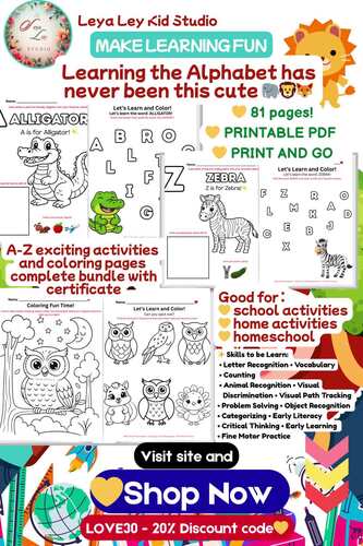 ABC Animals Color and Draw Adventure A–Z Bundle | Color + Draw + Activities