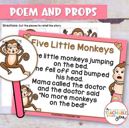 Five Little Monkeys Poem and Props Great for ESL Students by A ...