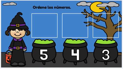 Halloween Math in Spanish Google Slides and Seesaw Ordering Numbers 0-10