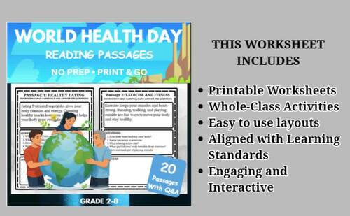 World Health Day Comprehension Passages & Writing Prompts | Grades 2–8