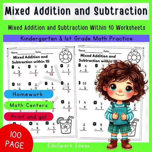 Mixed Addition and Subtraction within 10 Worksheets | Kindergarten ...