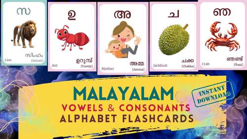 Malayalam Alphabet FLASHCARD - Both Vowels and Consonants, Learning Malayalam