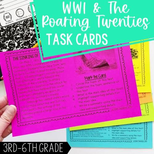 Main Idea Task Cards: WWI & The Roaring Twenties | TPT