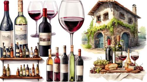 Watercolor Wine Clipart Set of 20 Files by ArtisticTimberStudio | TPT