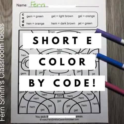 Short e CVC Words Color By Code Short e Vowels by Fern Smith's ...