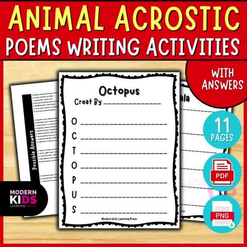 Animal Acrostic Poems Writing Activities by ModernKids LearningPress