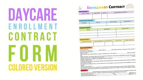Daycare Enrollment Contract Form | Child Care Registration Template