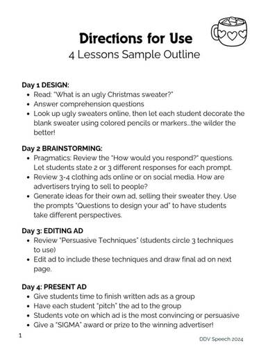 Ugly Sweater: Winter Middle School Speech Therapy Activity by DDV Speech