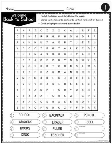 First Week Morning Work, Early Finisher - Word Search-2nd, 3rd,4th Grade