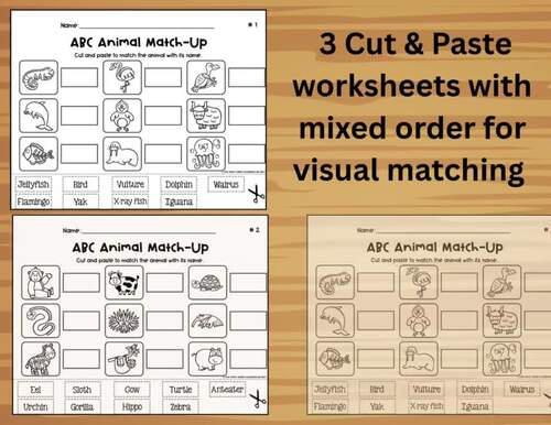 ABC Animal Cut & Paste Bundle | Alphabet & Number Matching Worksheets