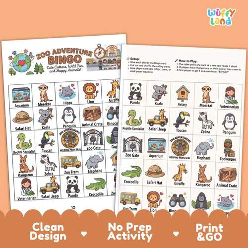 Zoo Adventure BINGO Game | Wild Animals & Community Helpers Science ...