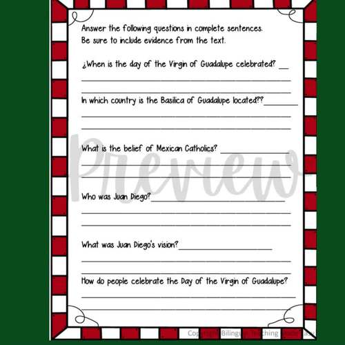 Mexican Holidays: Day of the Virgin of Guadalupe – Reading Comprehension