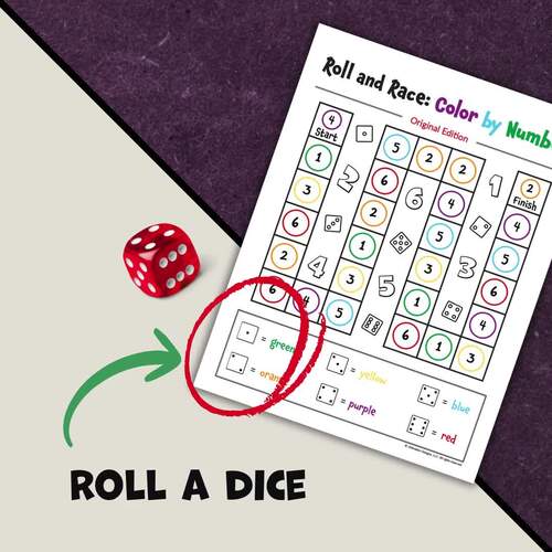 Color by Number Dice Game - Roll and Cover - Roll and Race Math Activity