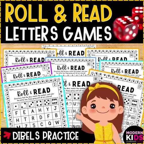 Roll and Read Letters Recognition and Sounds Dice Games for DIBELS Practice